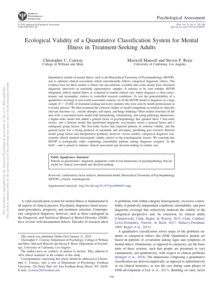 Ecological Validity of A Quantitative Classificati | PDF | Self-Improvement