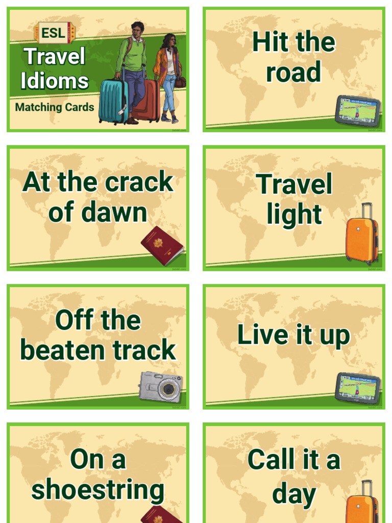 T e 1679386096 Esl Travel Idioms Matching Cards Adults b1 b2 - Ver - 2 ...