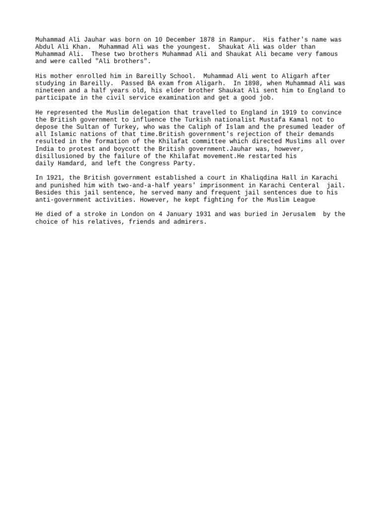 Muhammad Ali Jauhar | PDF | Travel | History