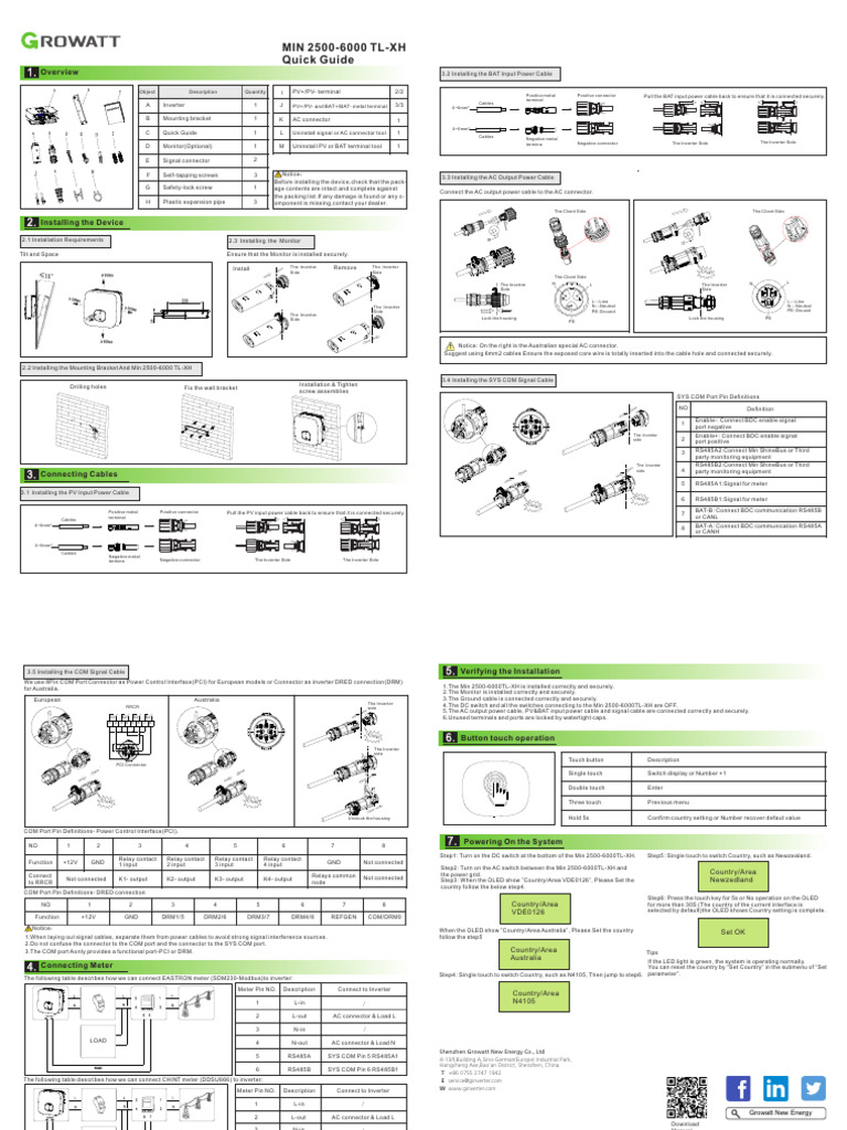 Ghid Instalare - Invertor Growatt MIN 6000TL-XH | PDF | Electrical ...