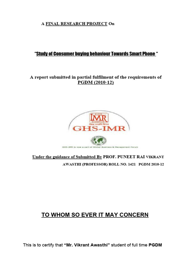 Study of Consumer Buying Behaviour Towards SmartPhone | PDF