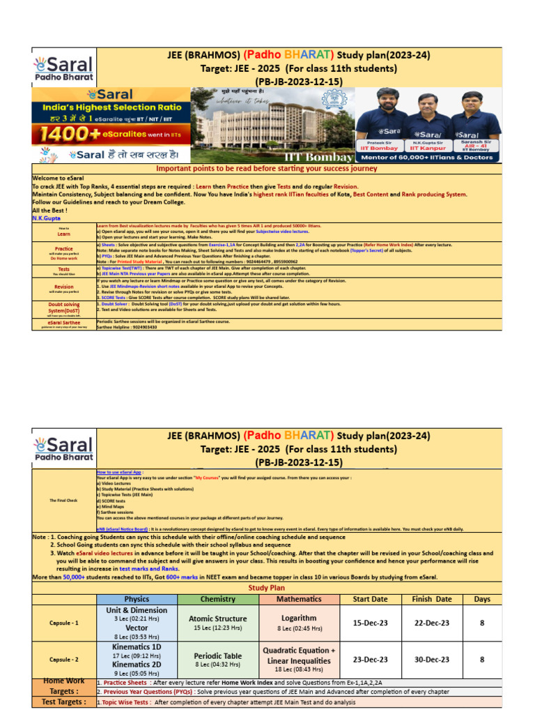 Uploads - Padho India Time Table - PI JB 2023 12 15 | PDF | Chemistry | Physical Sciences