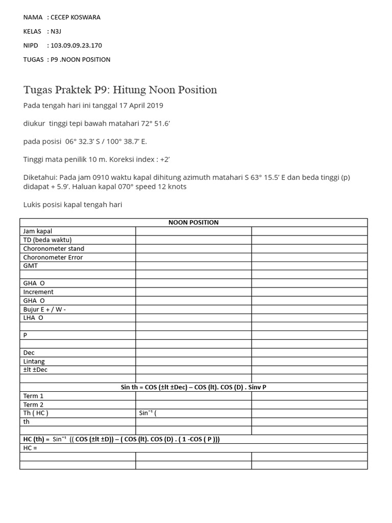 Tugas P9.hitung Noon Position | PDF
