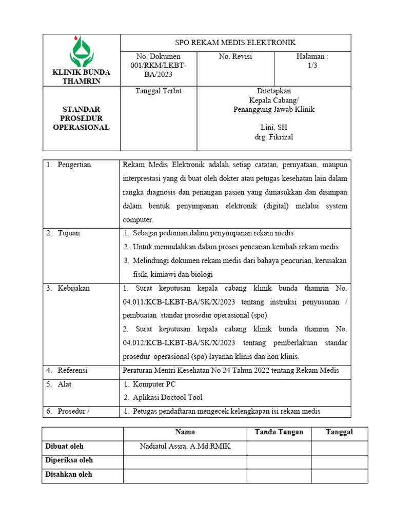 SPO Rekam Medis Elektronik | PDF