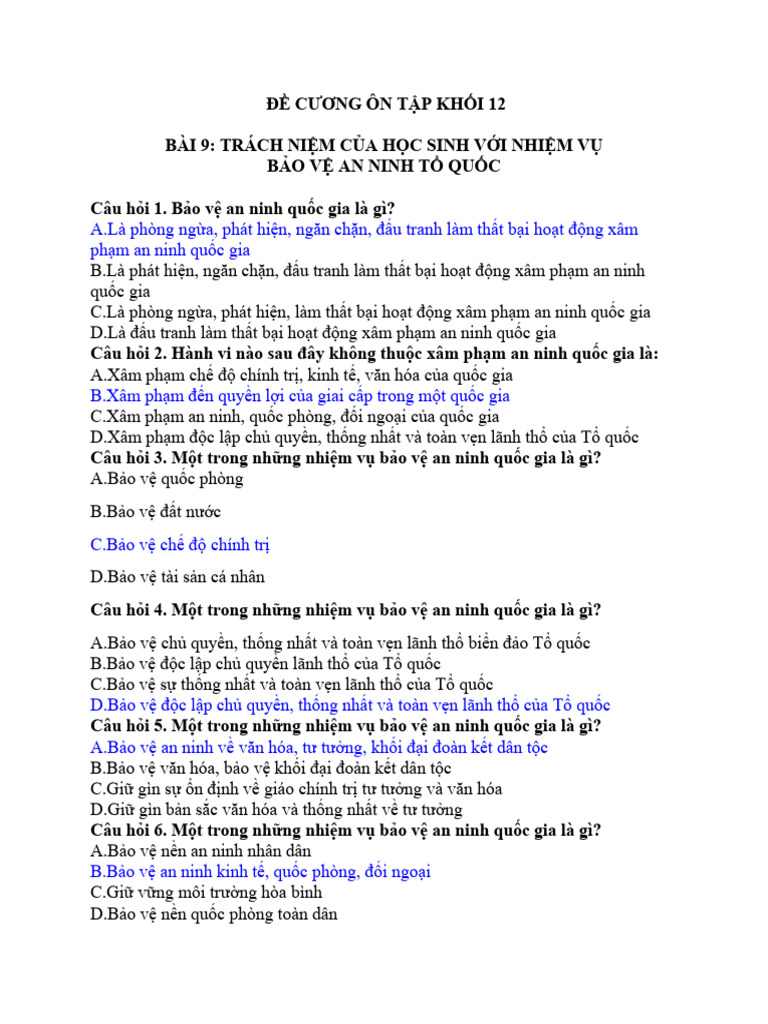 ĐỀ CƯƠNG ÔN TẬP KHỐI 12 K2 | PDF