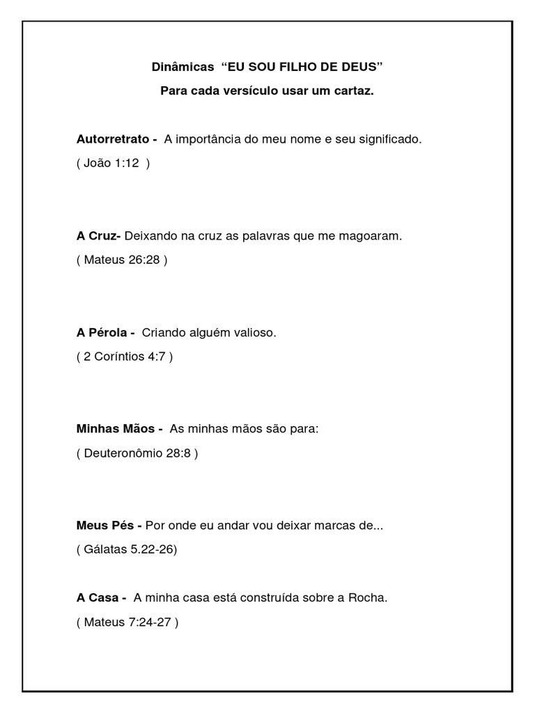Dinâmicas Eu Sou Filho de Deus | PDF