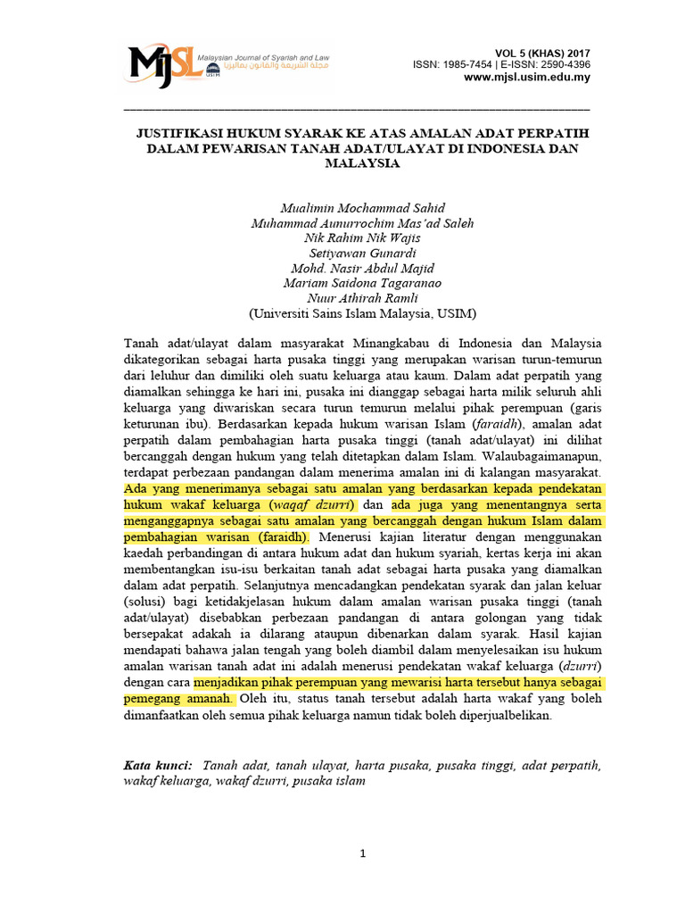 Justifikasi Hukum Syarak Adat Perpatih | PDF | Sains & Matematika ...