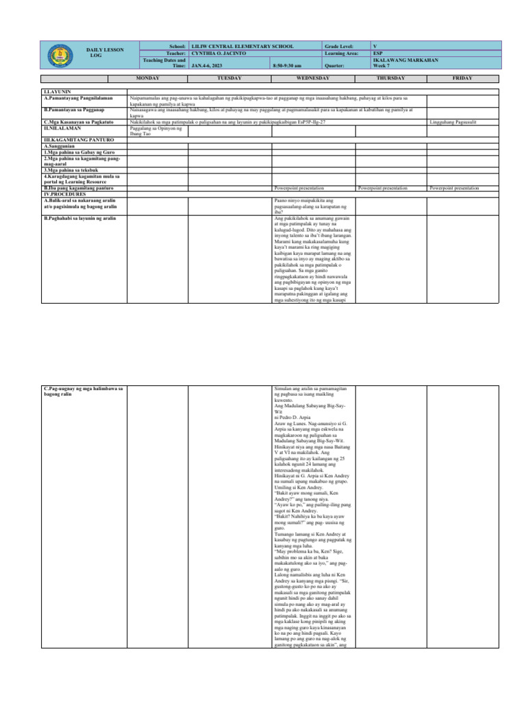 DLL Esp-5 Q2 W7 | PDF
