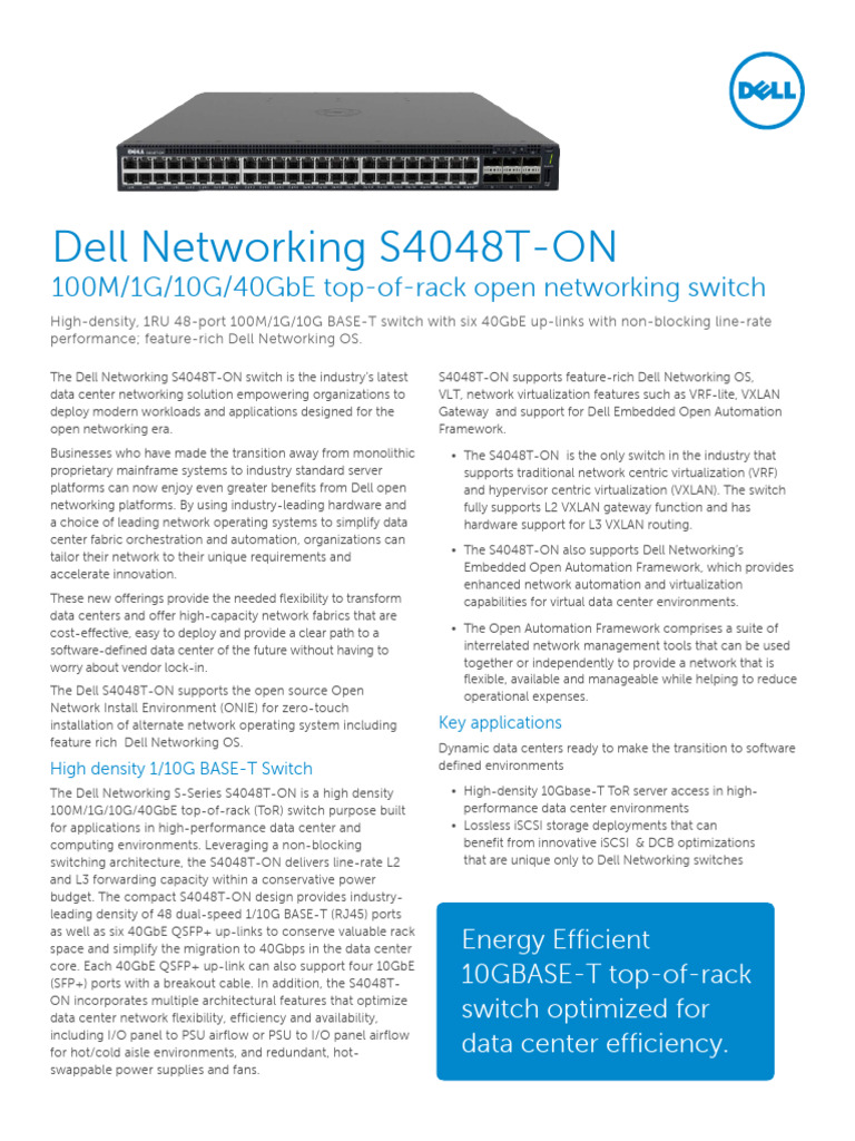 Dell Networking S4048T ON Spec Sheet | PDF