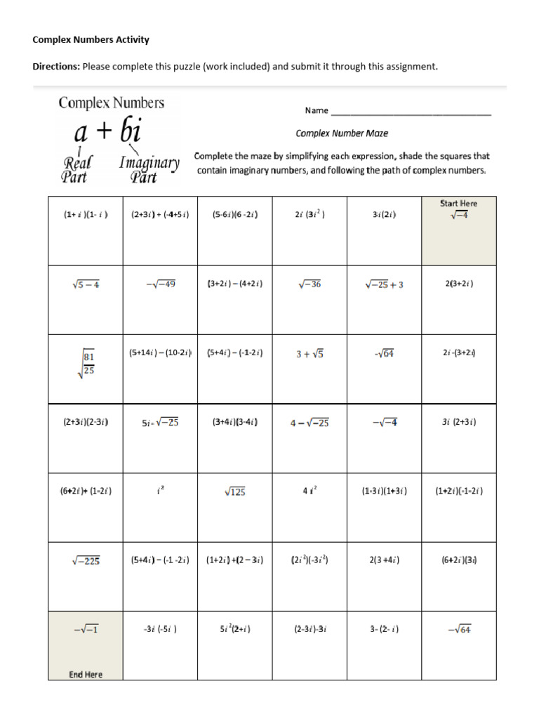 Complex Numbers Activity | PDF | Teaching Methods & Materials | Science ...