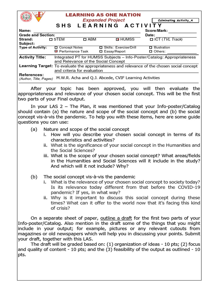 Culminating LAS 4 Integrated PT For HUMSS Subjects - Info-Poster ...
