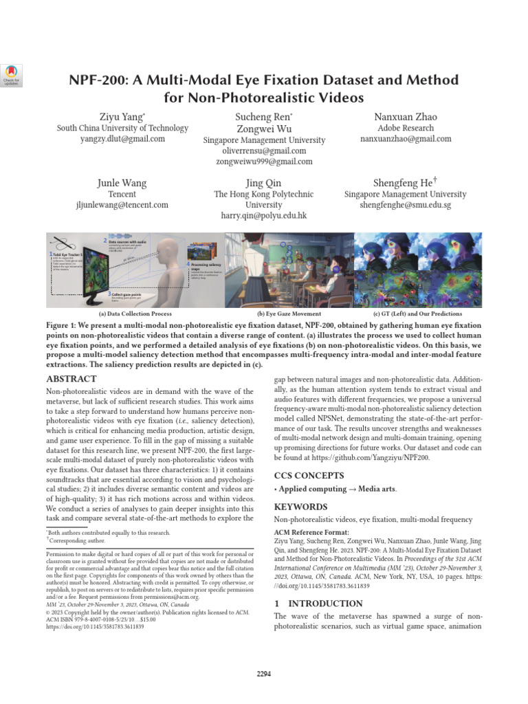 NPF-200- A Multi-Modal Eye Fixation Dataset and Method for Non-Photorealistic Videos | PDF ...