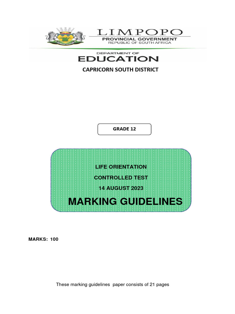 Grade 12 Lo Ontrolled Test 2023 Term 3 Marking Guideline | PDF | Career ...