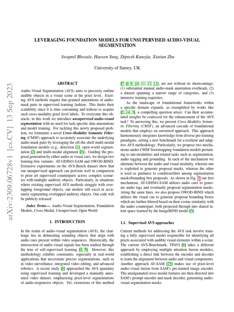 Leveraging Foundation Models For Unsupervised Audio-Visual Segmentation | PDF