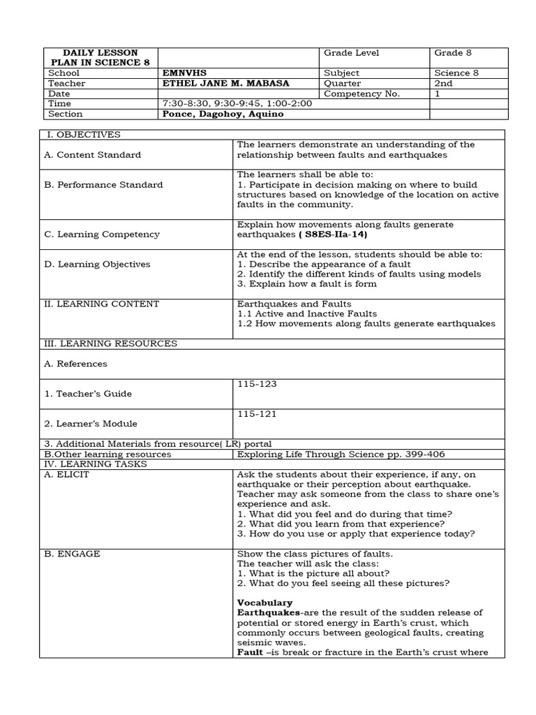 DAILY LESSON PLAN IN SCIENCE 8 2nd Q | PDF