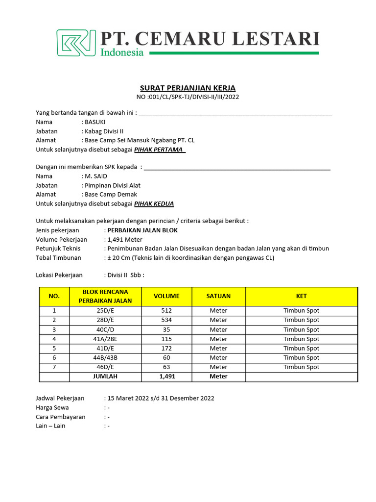 SPK Timbun Jalan Divisi 2 | PDF