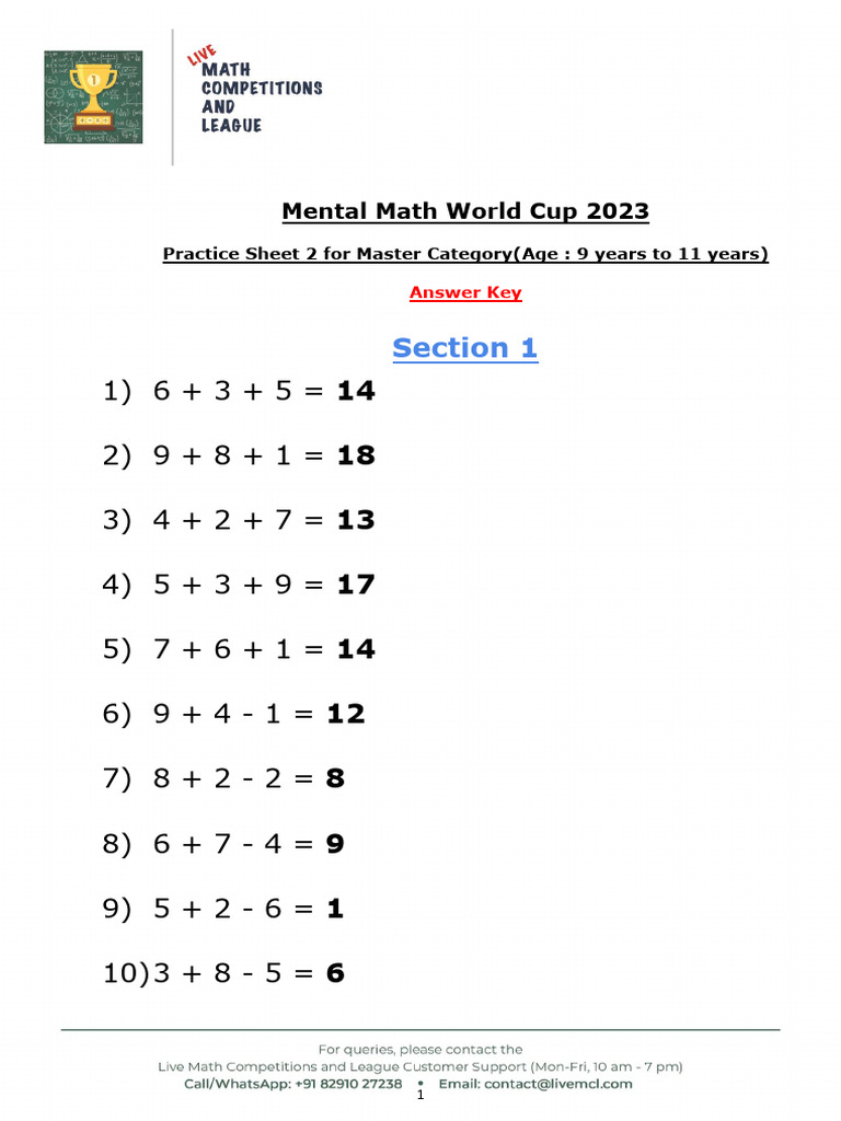 5-2023 MMWC Master Answer Key Practice Sheet 2 | PDF