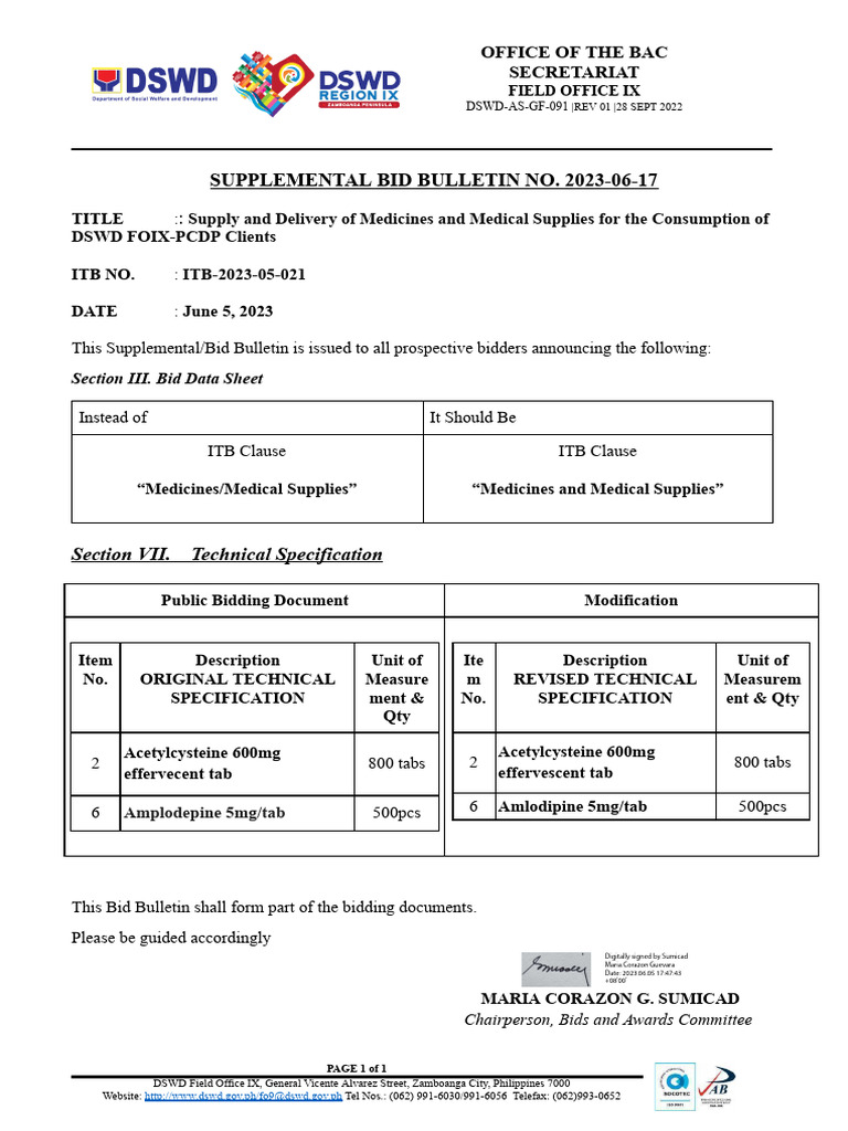 Supplemental Bid Bulletin No. 2023-06-17 | PDF