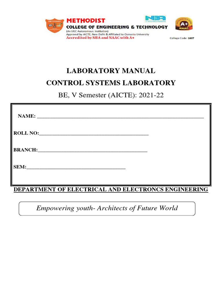 Control System Lab Manual 2021-22 | PDF
