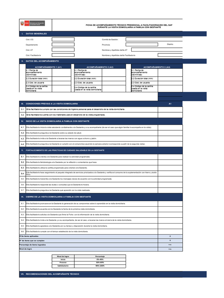 Anexo #18 - Ficha de Acompañamiento Presencial - SAF - Facilitador - VD Gestante - 270 | PDF