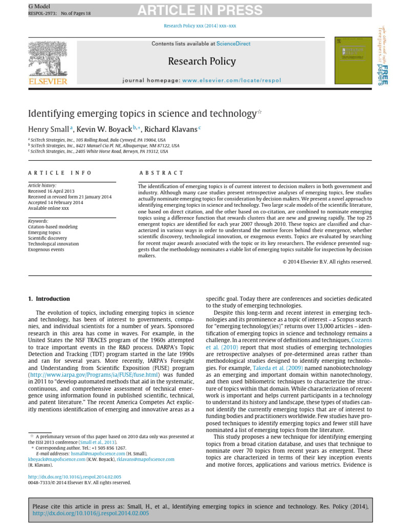 Text2fa - Ir Identifying Emerging Topics in Science and Technology 1 ... Text2fa - Ir Identifying Emerging Topics in Science and Technology 1 ...