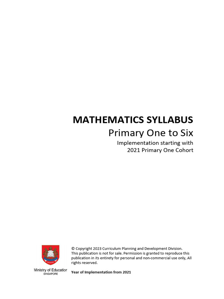 2021 Primary Mathematics Syllabus P1 To P6 | PDF