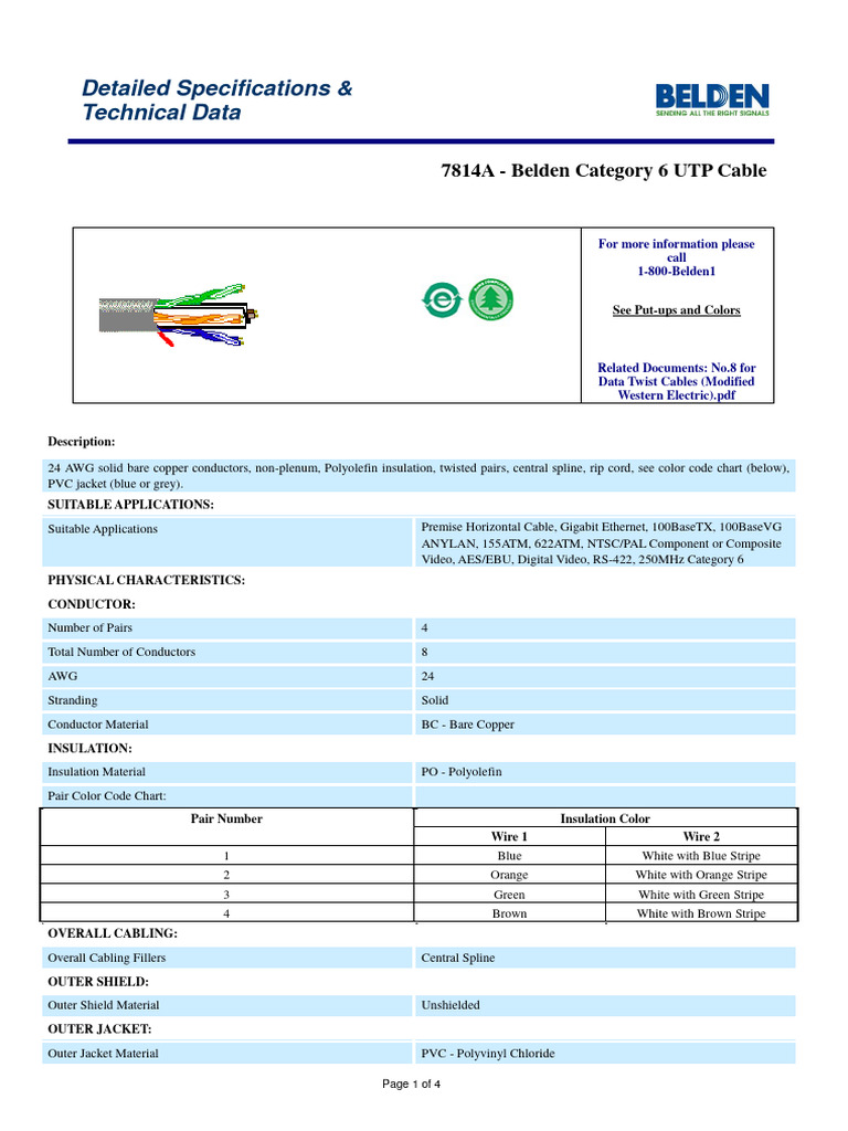 Cable UTP - Belden Cat 6 | PDF | Electromagnetism | Electronics