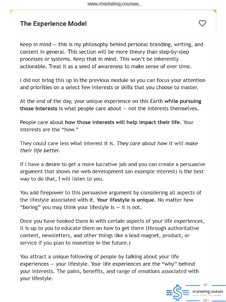 01-The Experience Model | PDF | Self-Improvement