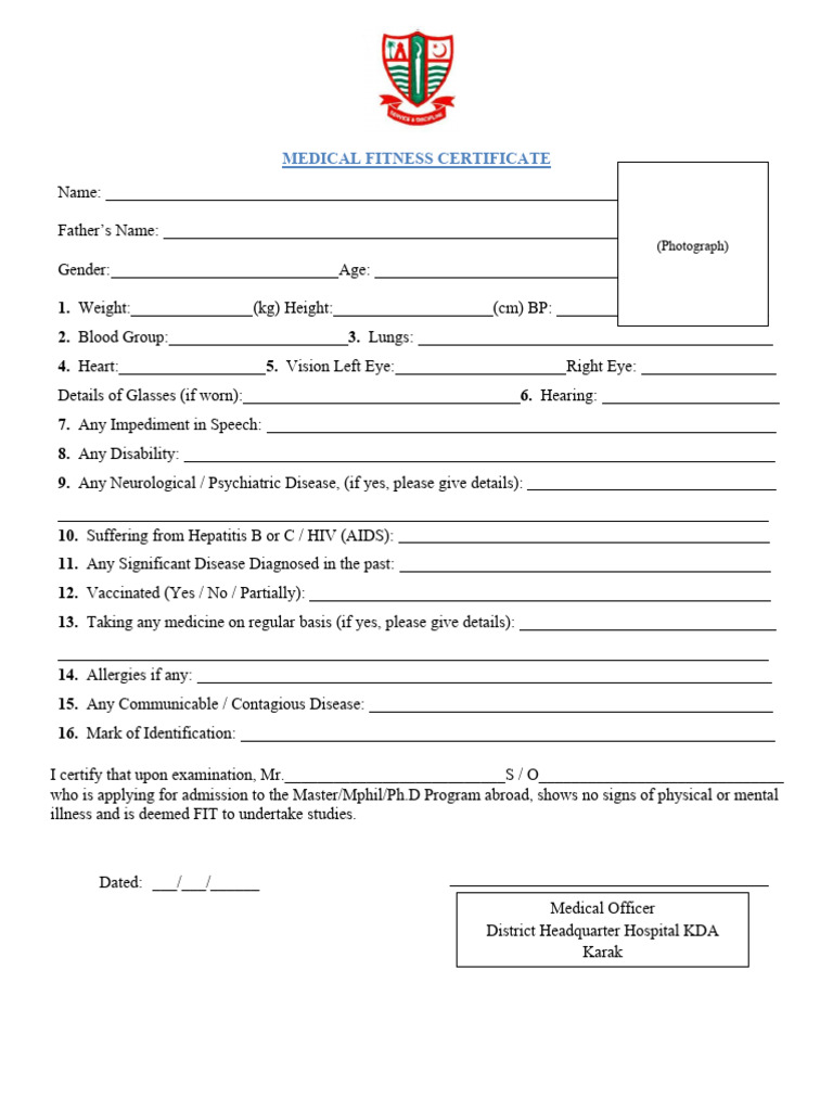 MEDICAL-FITNESS-CERTIFICATE-2024-2025 | PDF