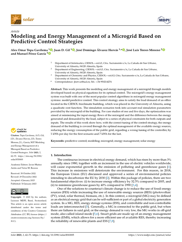 Modellng and EMS of Microgrid Based On Predictice Control Strategies | PDF | Computers ...