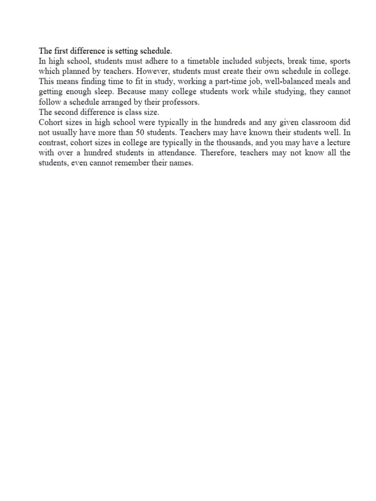 2 Differences Between High School and College | PDF 2 Differences Between High School and College | PDF