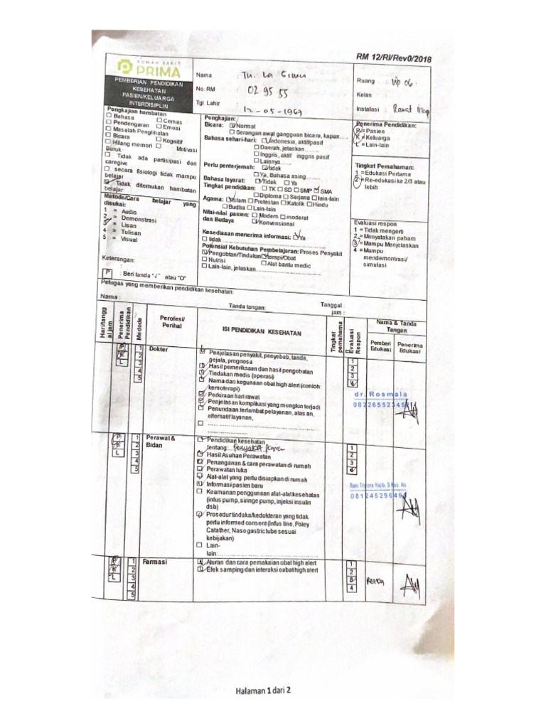 Ceklis Edukasi KPD Pasien | PDF