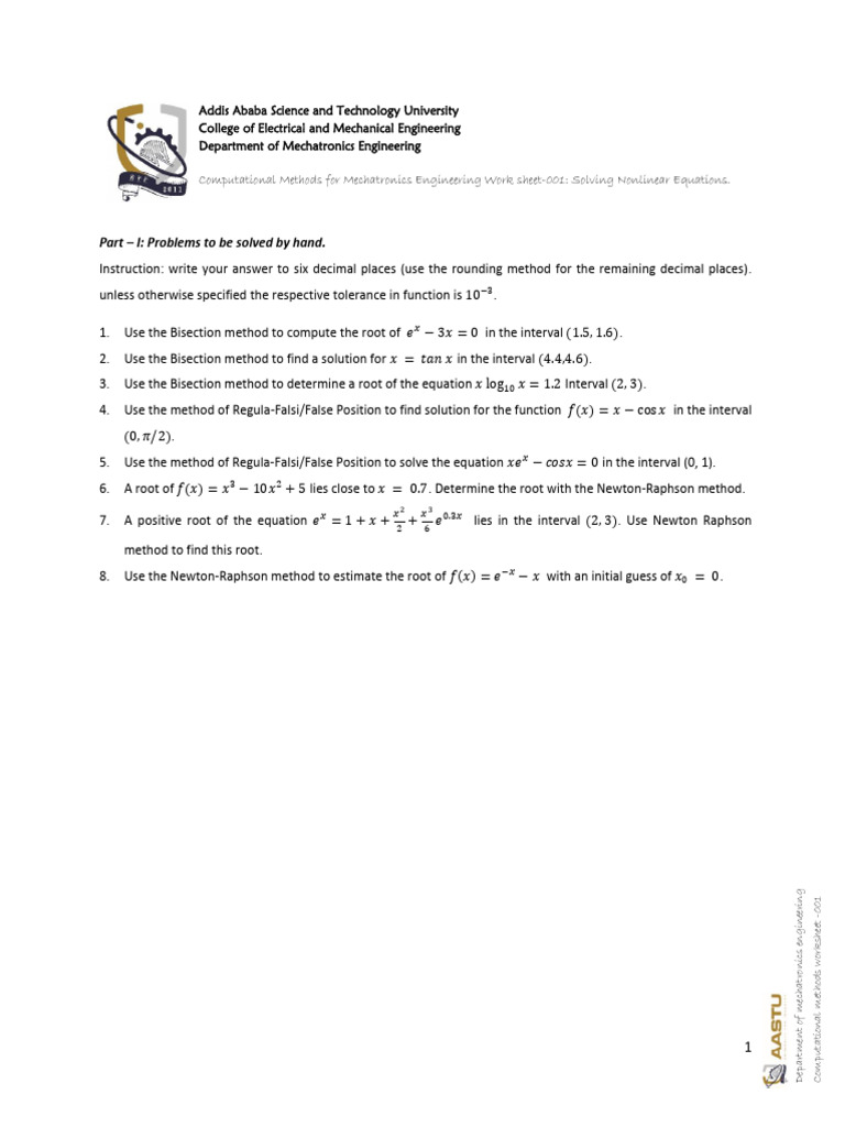 Worksheet - 001 - Solving Nonlinear Equations | PDF
