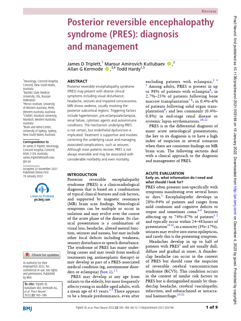 2021 Posterior Reversible Encephalopathy Syndrome (PRES) Diagnosis and ...