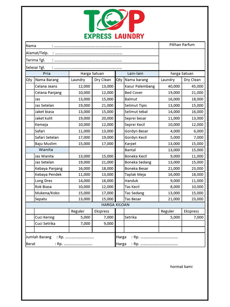 Contoh Nota Laundry - 2 | PDF
