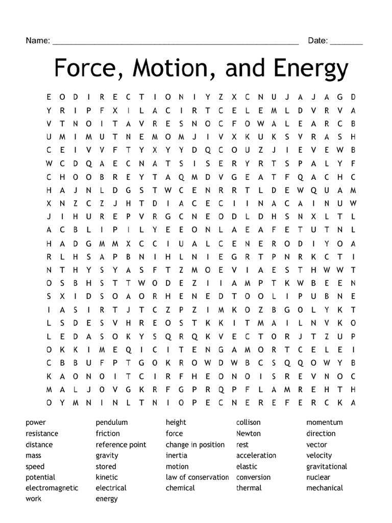 Force and Motion Wordsearch | PDF