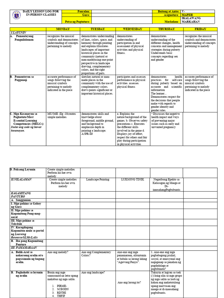 G5 Q2W7 DLL MAPEH MELCs Copycccc | PDF | Cognition