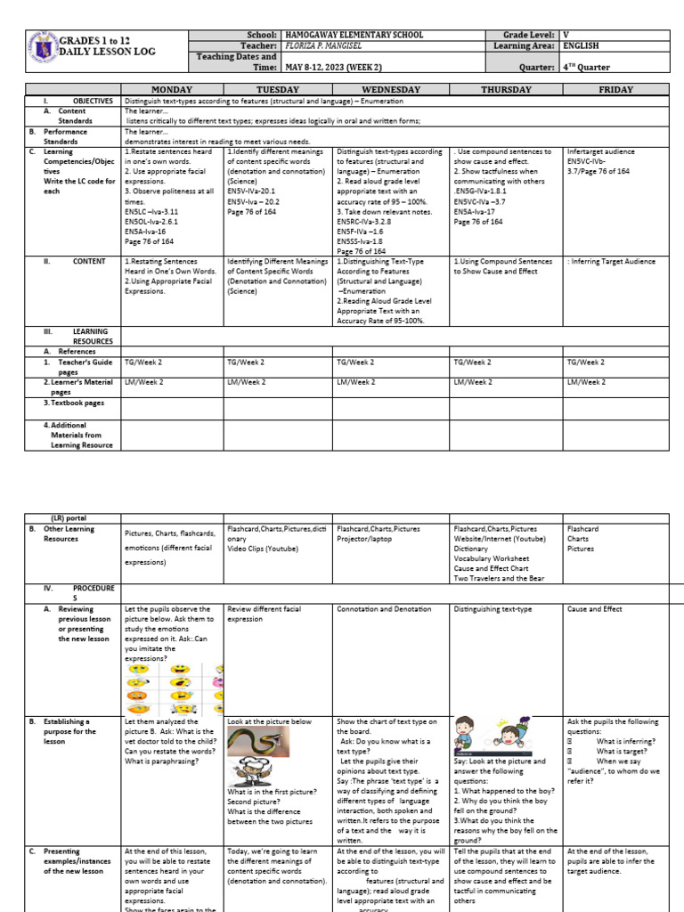 Grade 5 DLL English 5 Q4 Week 2 | PDF