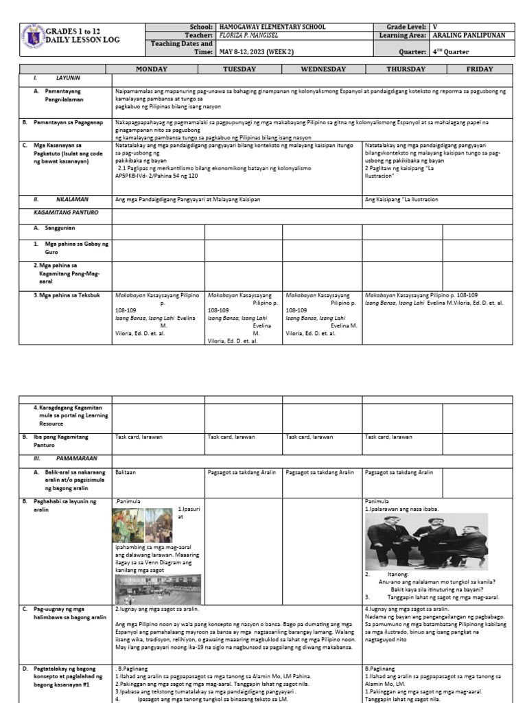 Grade 5 DLL Araling Panlipunan 5 Q4 Week 2 | PDF