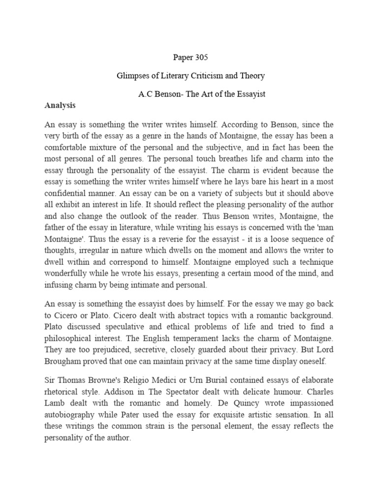 The Art of The Essayist Exam Note All | PDF