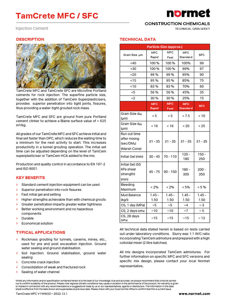 Tamcrete-Mfc-Tds-Global-20221201 Micro Cement | PDF