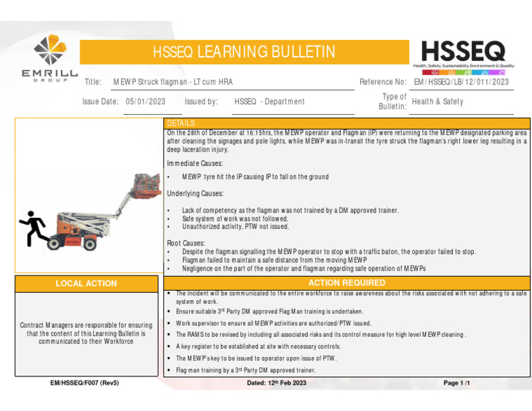 HSSEQ Learning Bulletin - MEWP Struck | PDF