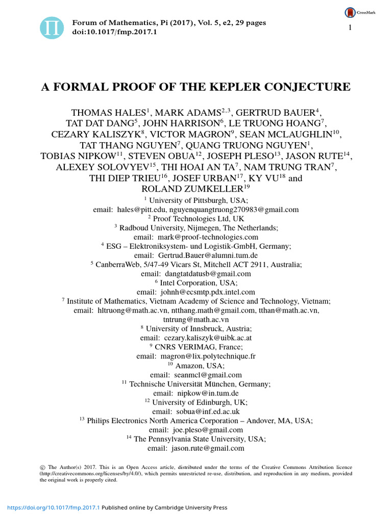 Formal Proof of The Kepler Conjecture | PDF