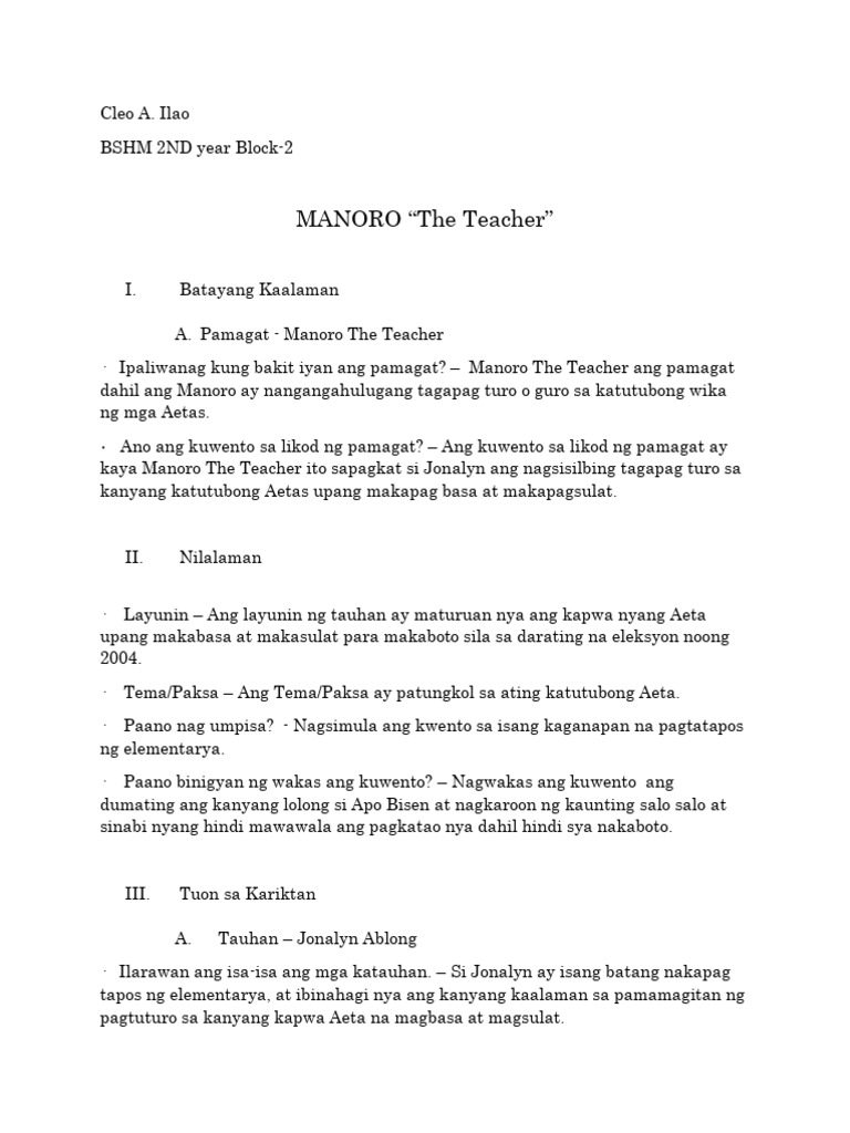 Manoro The Teacher Soslit | PDF