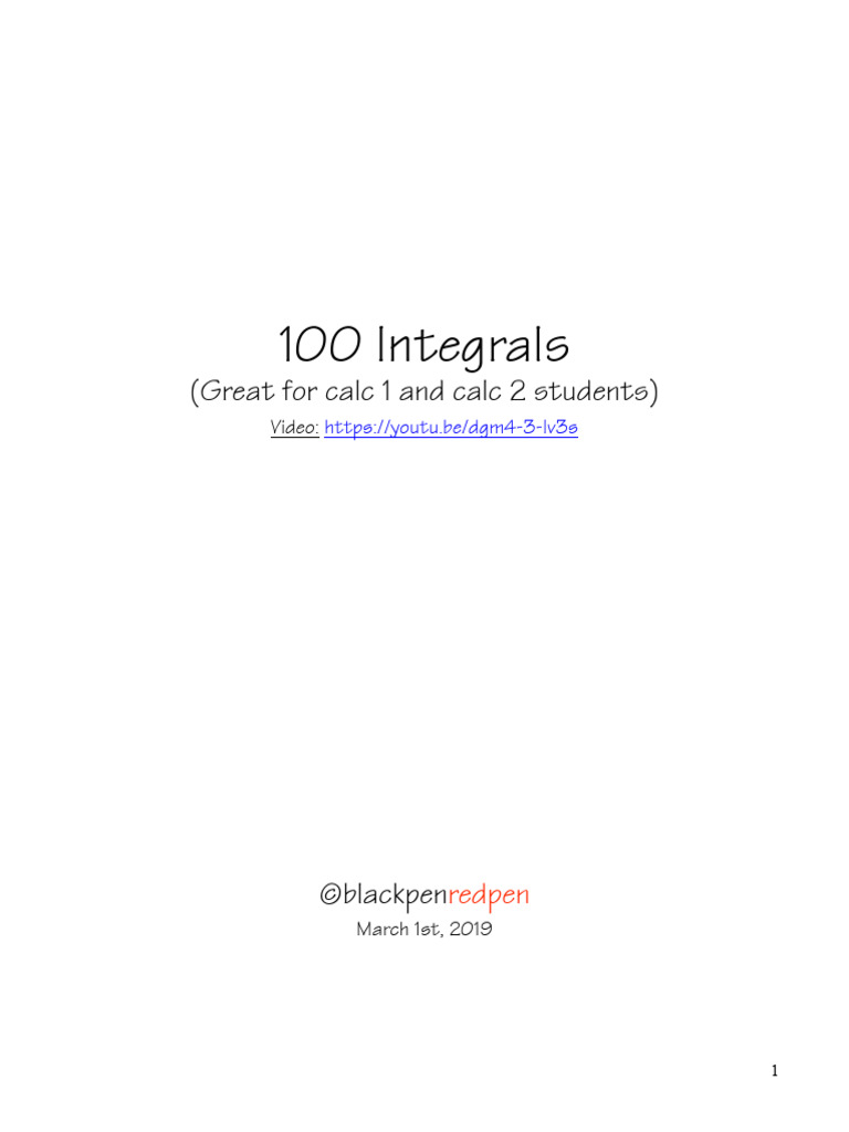 100 Integrals - 230912 - 203829 | PDF