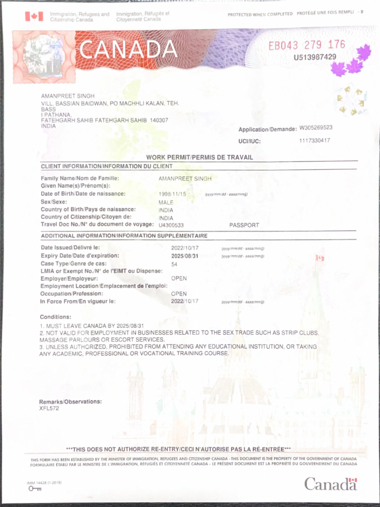 Work Permit Amanpreet | PDF