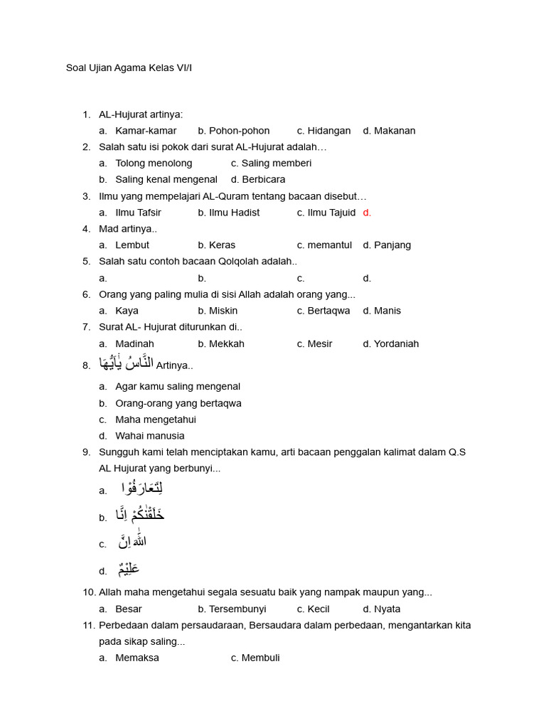 Soal Ujian Agama Kelas IV | PDF