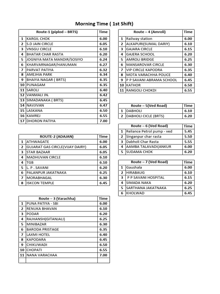 Surat Bus Timetable Overview | PDF