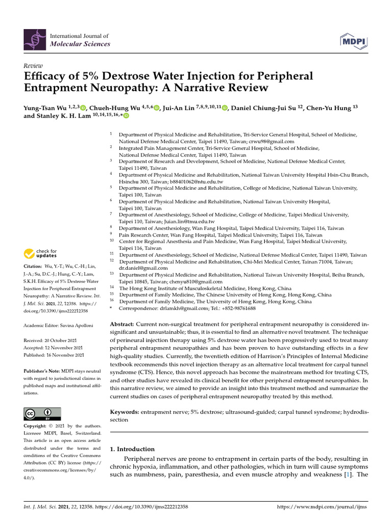 Efficacy of 5% Dextrose Water Injection For Peripheral Entrapment Neuropathy | PDF