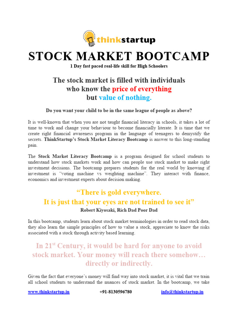 ThinkStartup Stock Market Bootcamp For High Schoolers | PDF